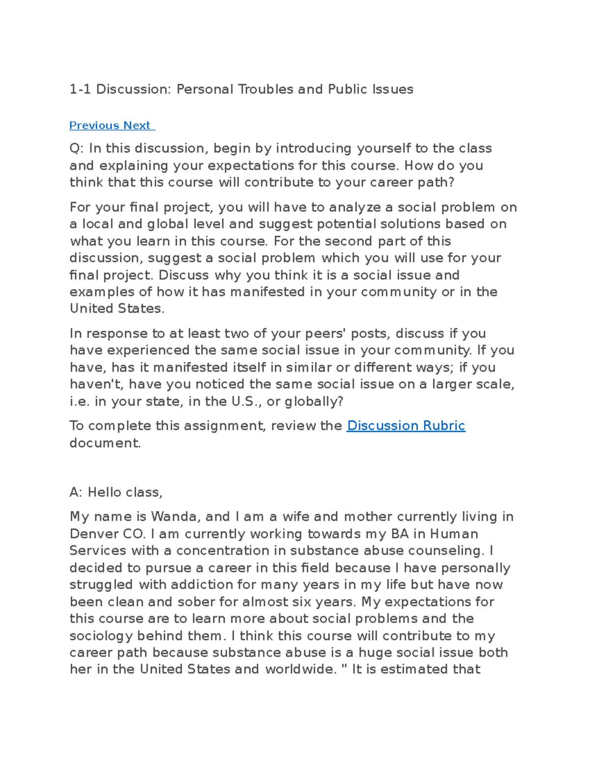 Discussion Question Week 3 SOC-213 Sociology of Social Problems ...