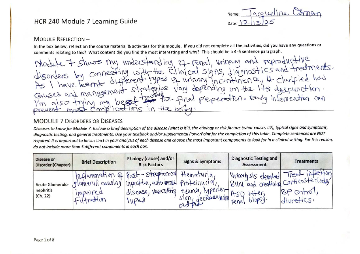 HCR 240 Module 7 Study Guide: Renal & Reproductive Disorders - Studocu