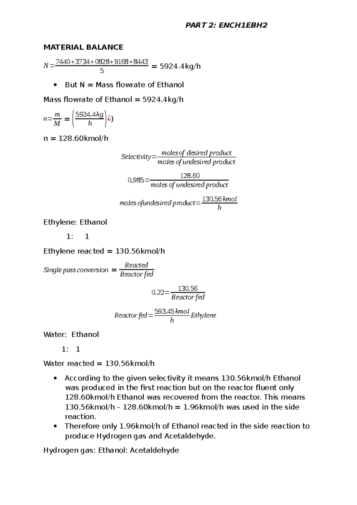 ENCH1EBH2 Material Balance Analysis - Assignment Principles 233 - Studocu