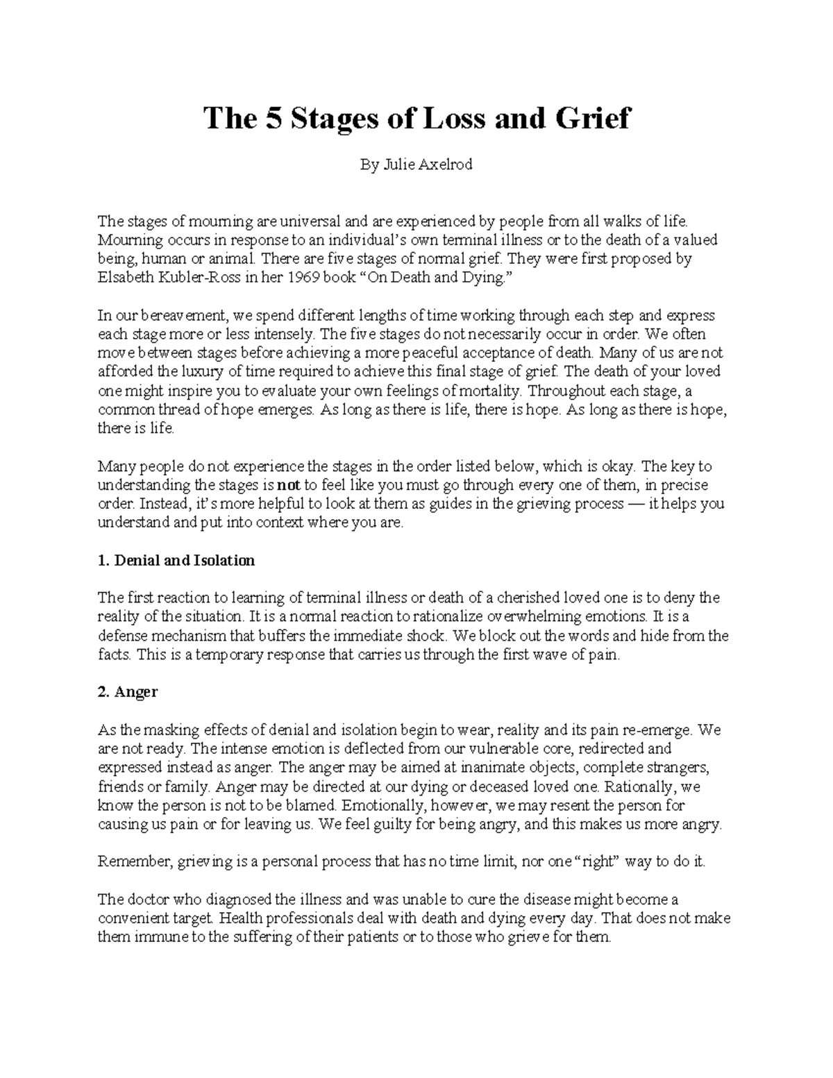 DABDA Stages of Grief: A Concise Overview of Mourning Process - Studocu