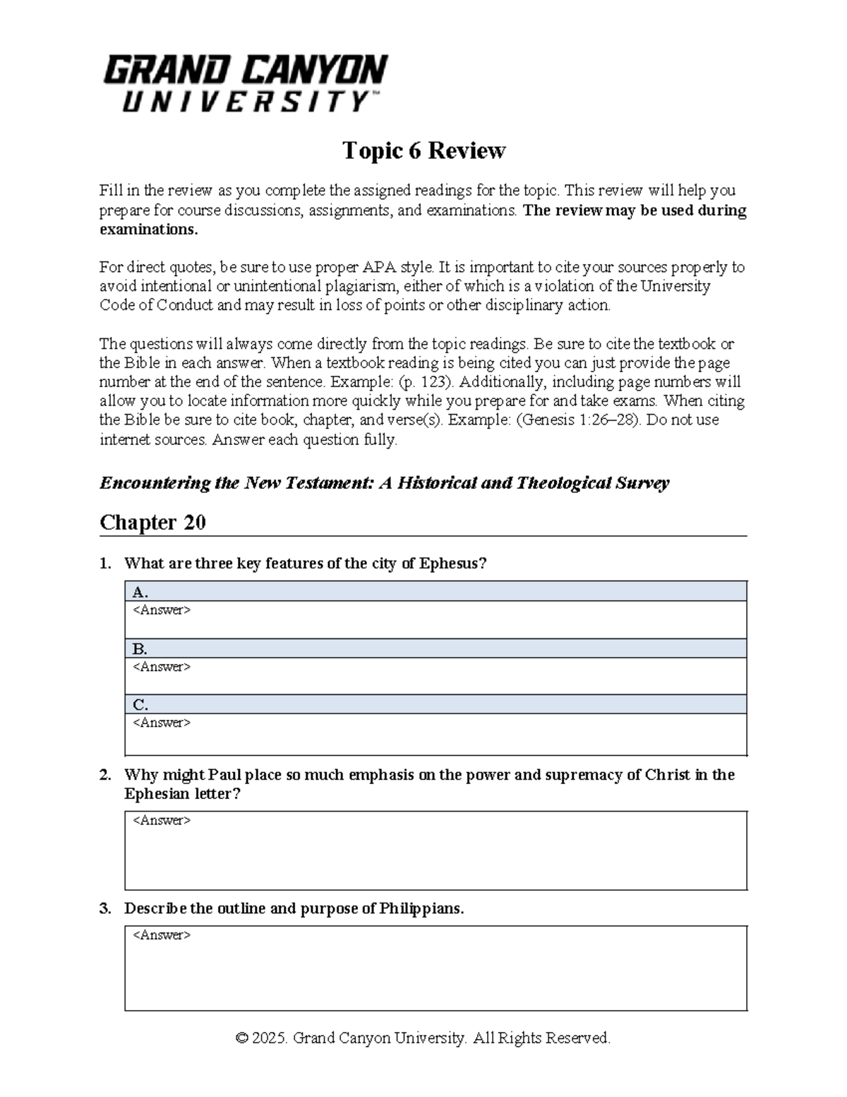 BIB 107 RS T6 - Topic 6 Review for Course Preparation and Exams - Studocu