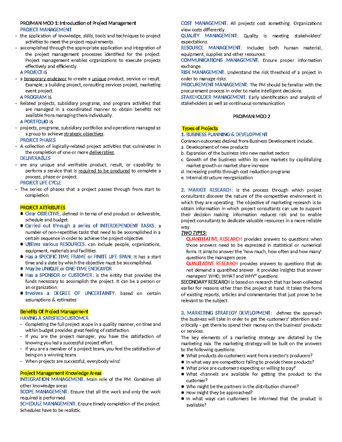 Projman MOD 1-2-3 - Module 1-3 - PROJMAN MOD 1: Introduction of Project ...