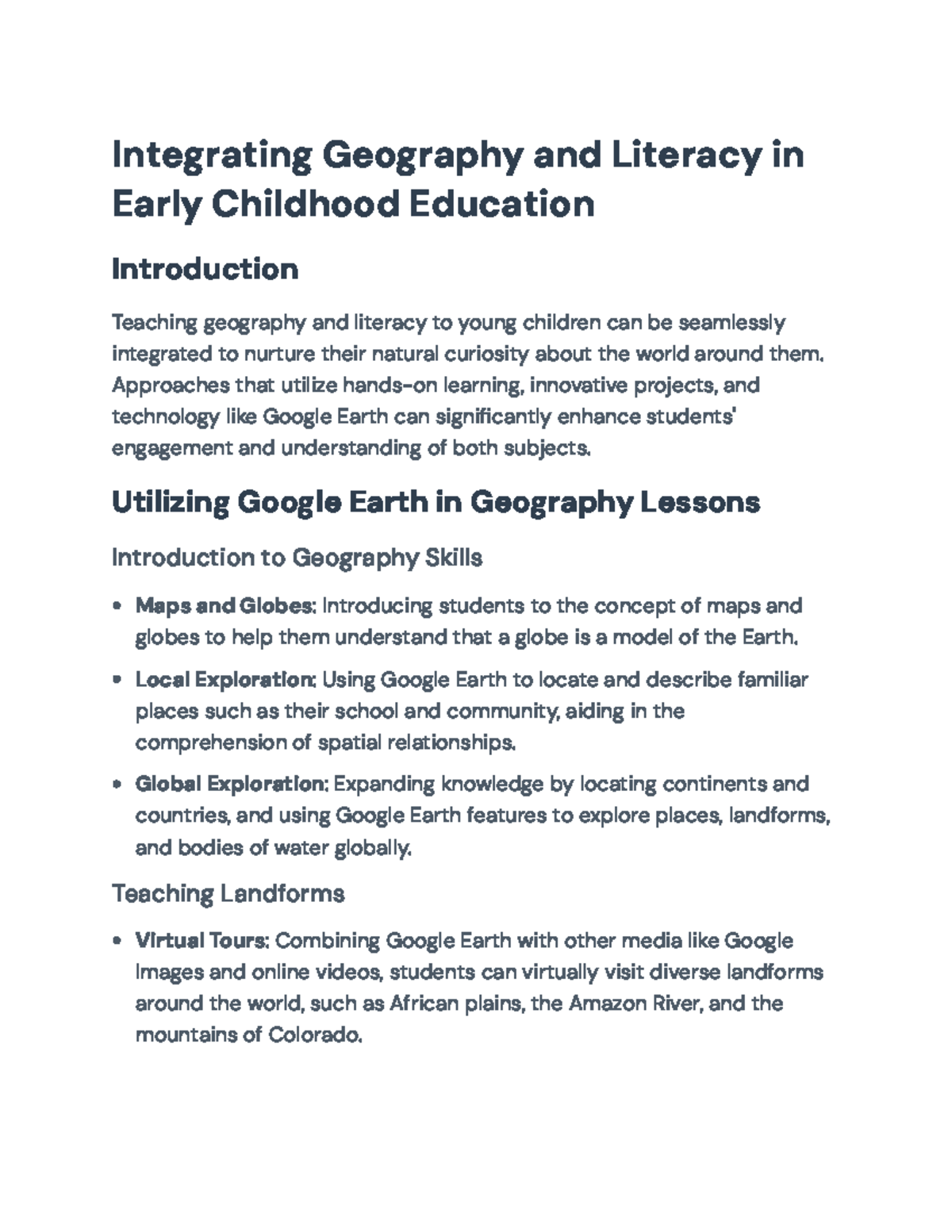 Integrating Geography and Literacy in Early Childhood Education (EDU ...