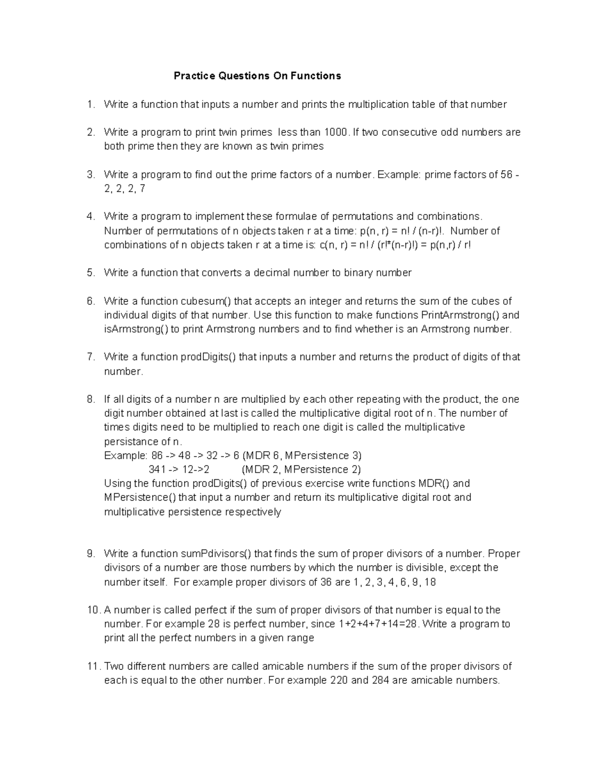 Practice Questions on Functions for CS101: Python Programming - Studocu