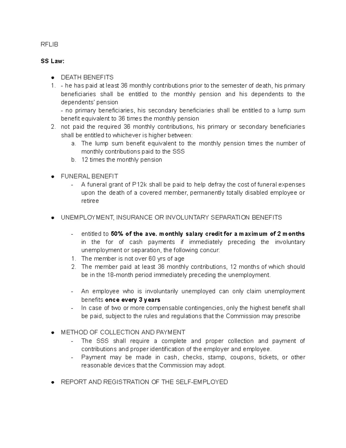 RFLIB SS Law: Comprehensive Notes on Death Benefits and Consumer ...
