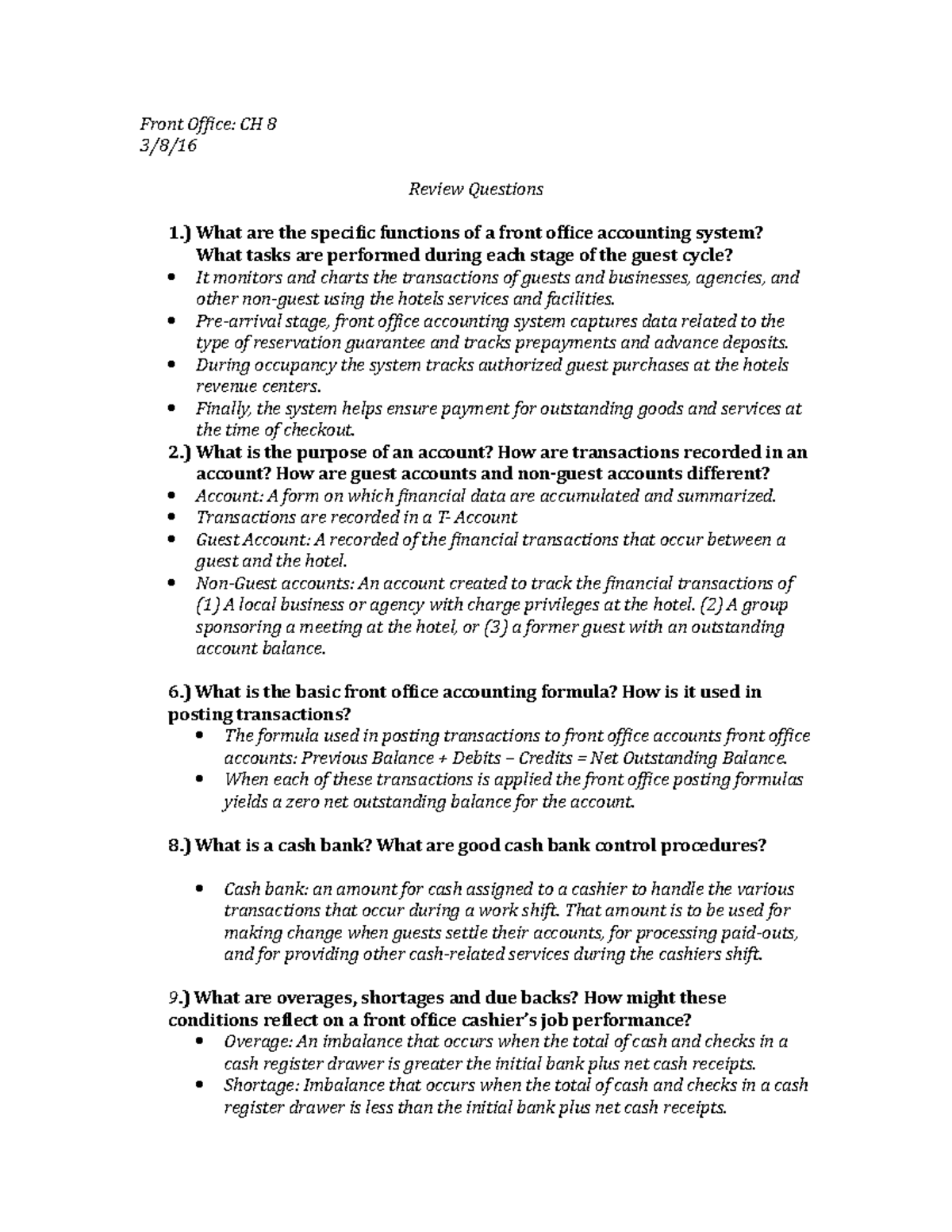 Front Office CH 8: Review Questions on Accounting Systems and ...