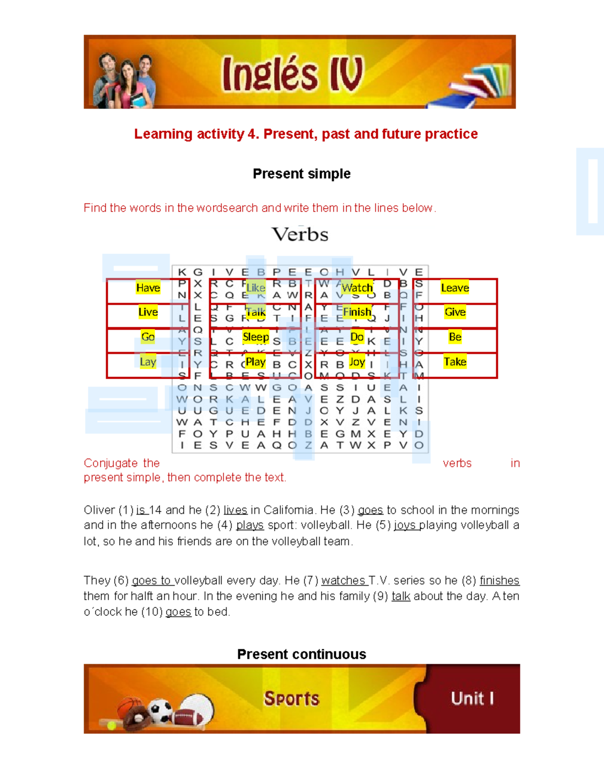 Ingles Act 4: Present, Past, and Future Tense Practice - Studocu