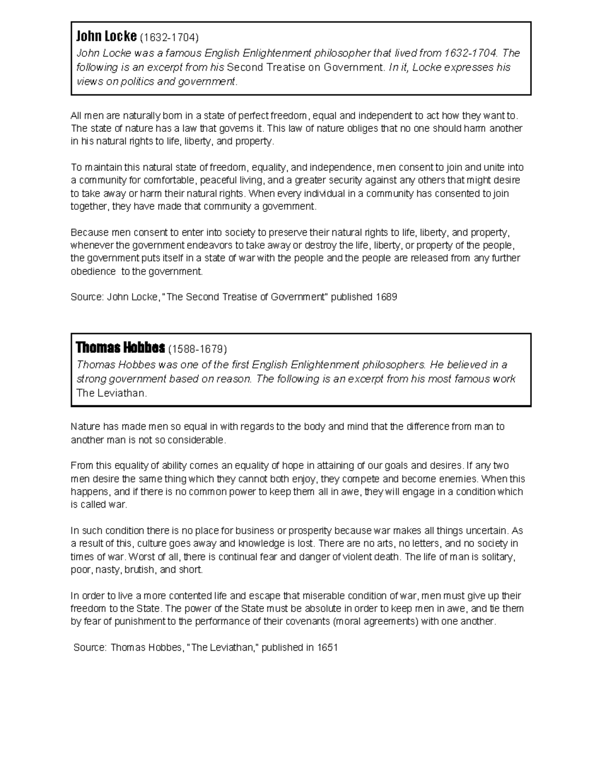 Unit 5: Enlightenment Philosophers - Key Primary Sources Analysis - Studocu