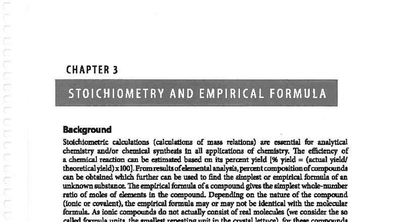 CHAPTER 3: STOICHIOMETRY AND EMPIRICAL FORMULA LAB REPORT - Studocu