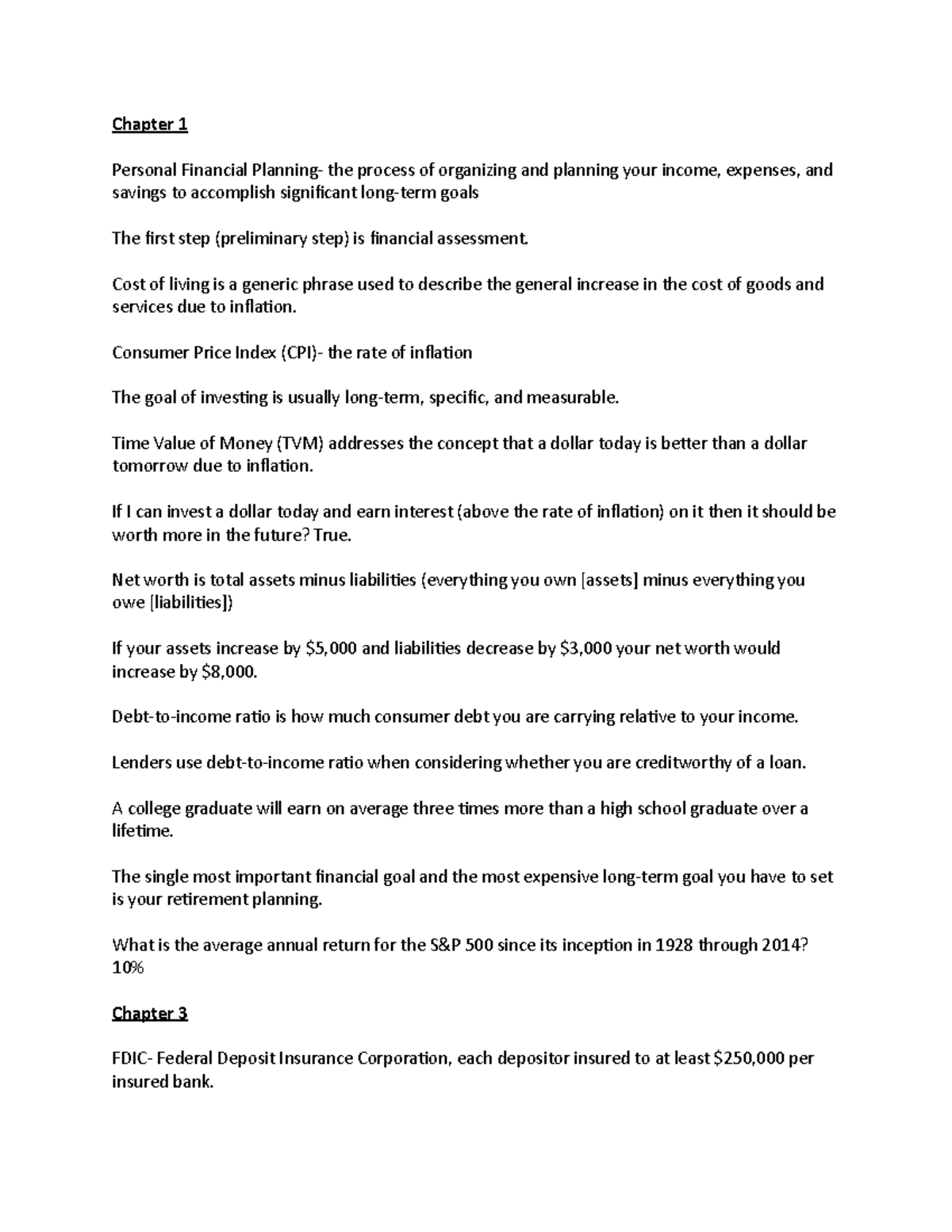 FIN 101: Personal Financial Planning Notes by Chapter - Studocu