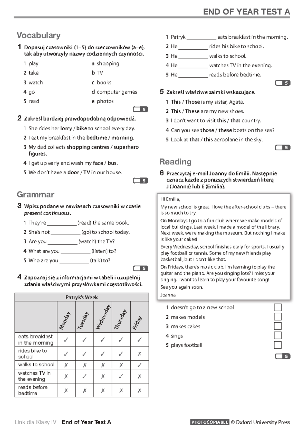Link L4 End of Year Test A - Vocabulary & Grammar Review - Studocu