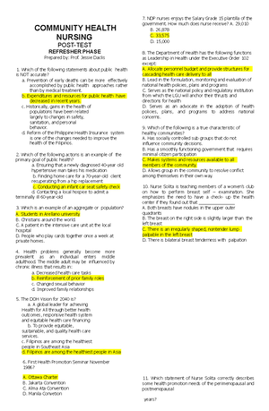 Community Health Nursing Exam 145 Questions The Filipino Nurse ...