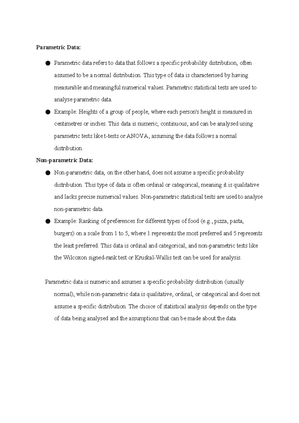 Parametric vs Non-Parametric Tests: Key Concepts and Examples - Studocu