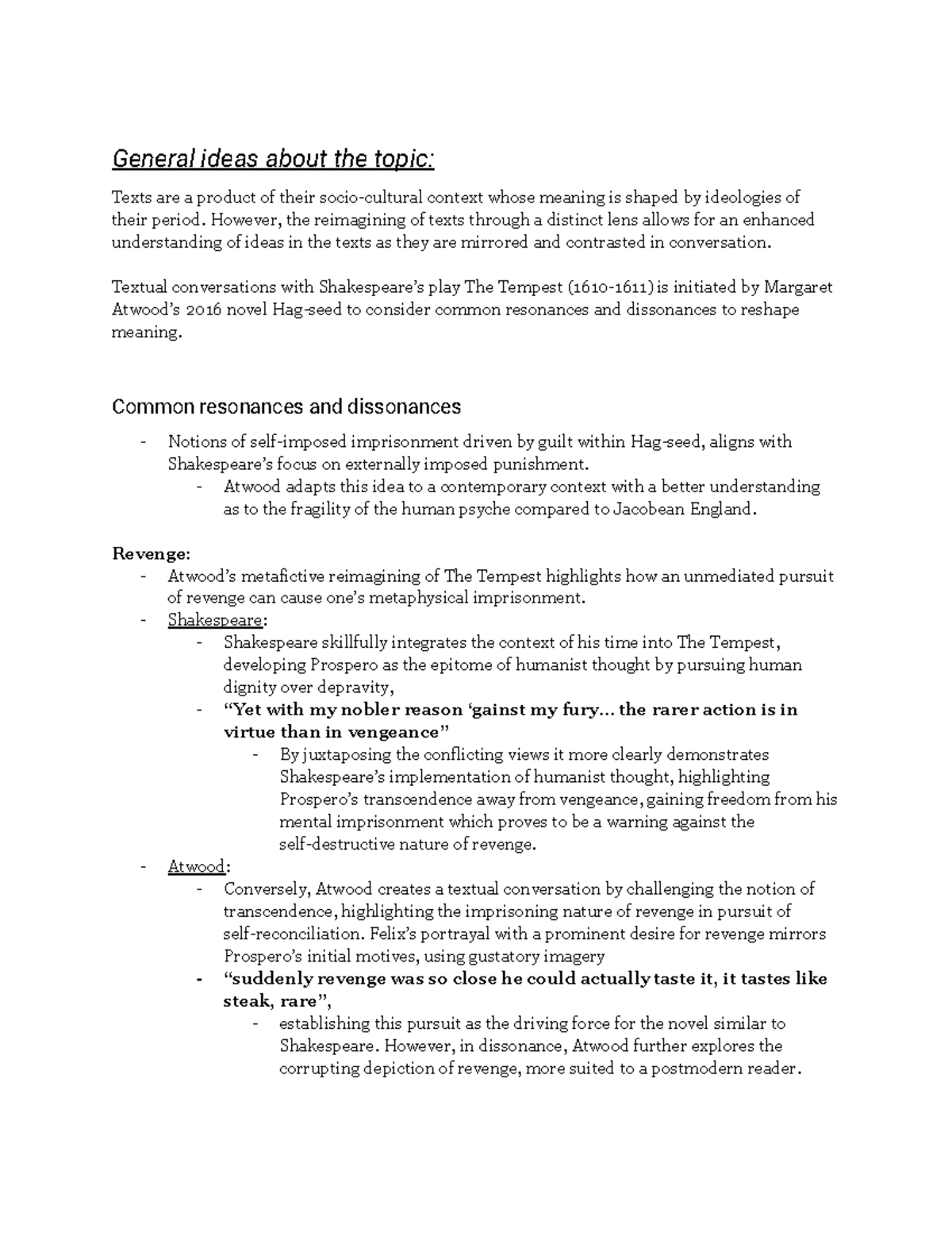 Module A: Tempest & Hag-seed Comparative Analysis Notes - Studocu