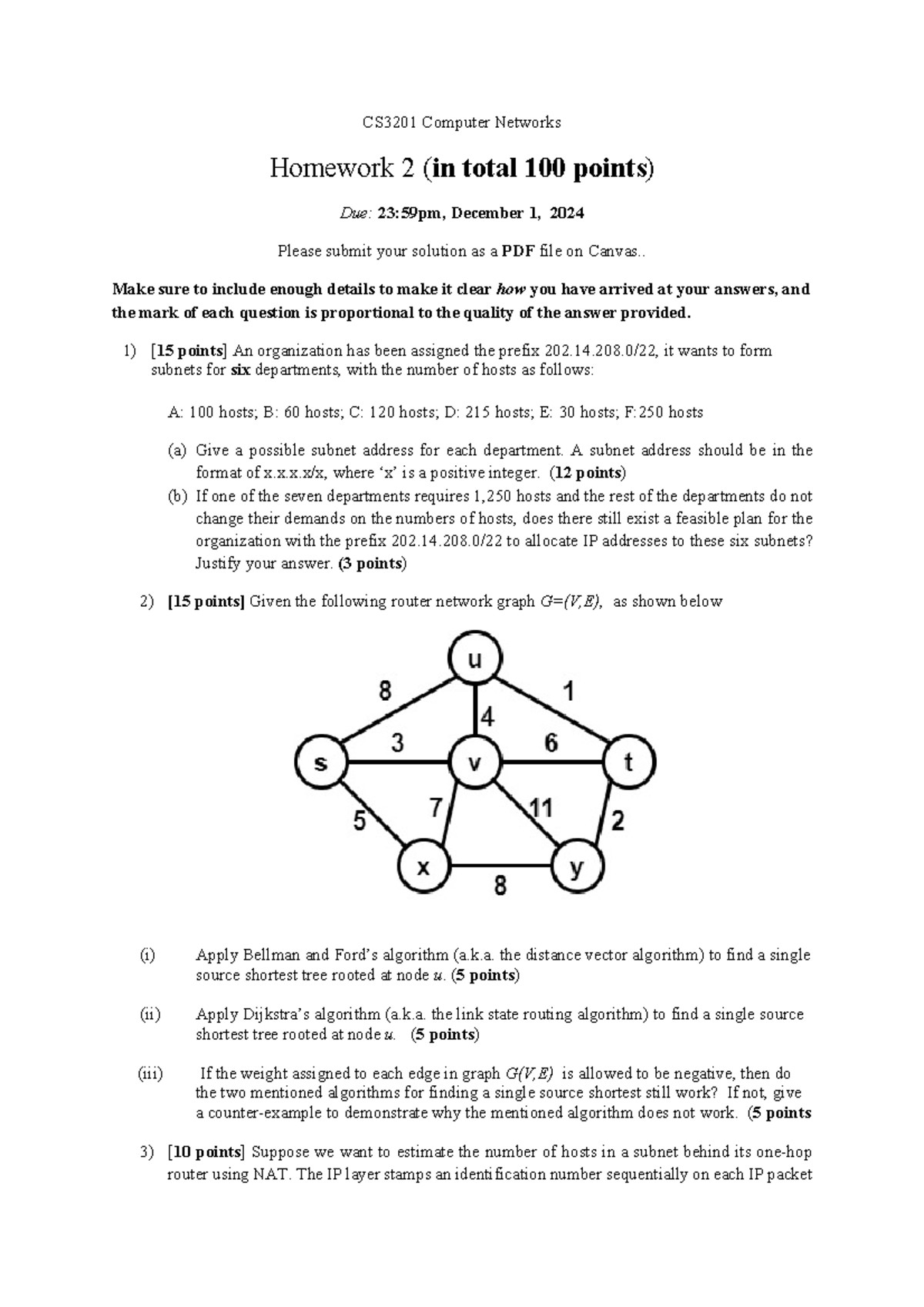 CS3201 Homework 02 - Computer Networks Subnetting and Protocol Analysis - Studocu