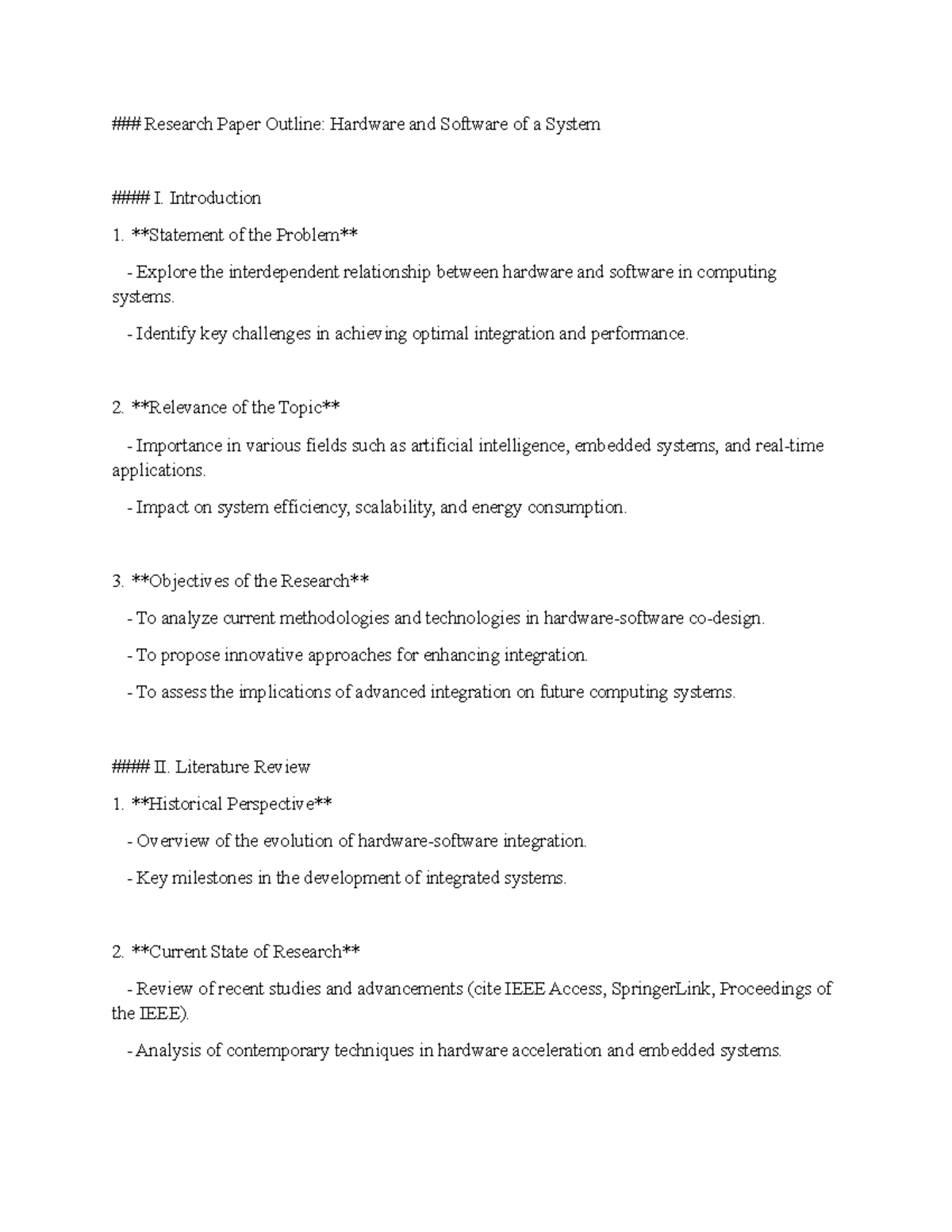 Research Paper Outline: Hardware-Software Integration in CS 101 - Studocu