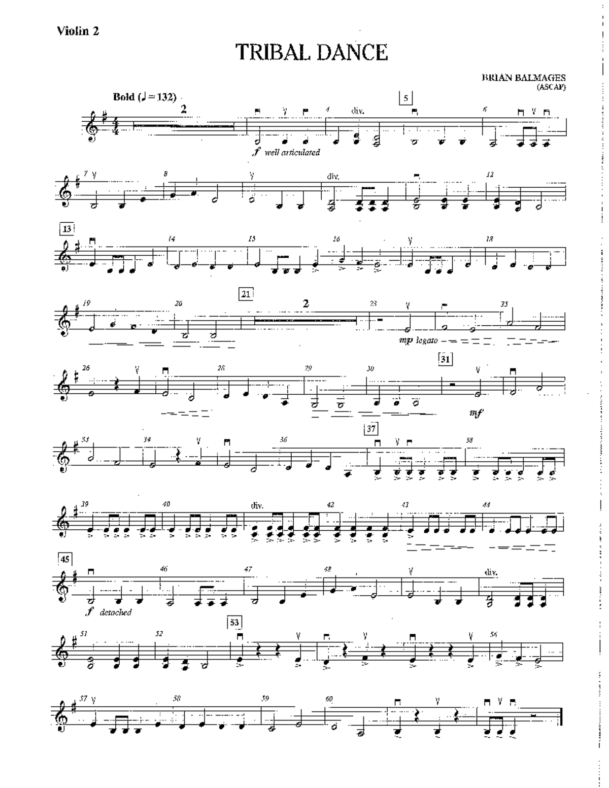 TRIBAL DANCE Violin 2 - Orchestral Art (ASCAP) - Studocu