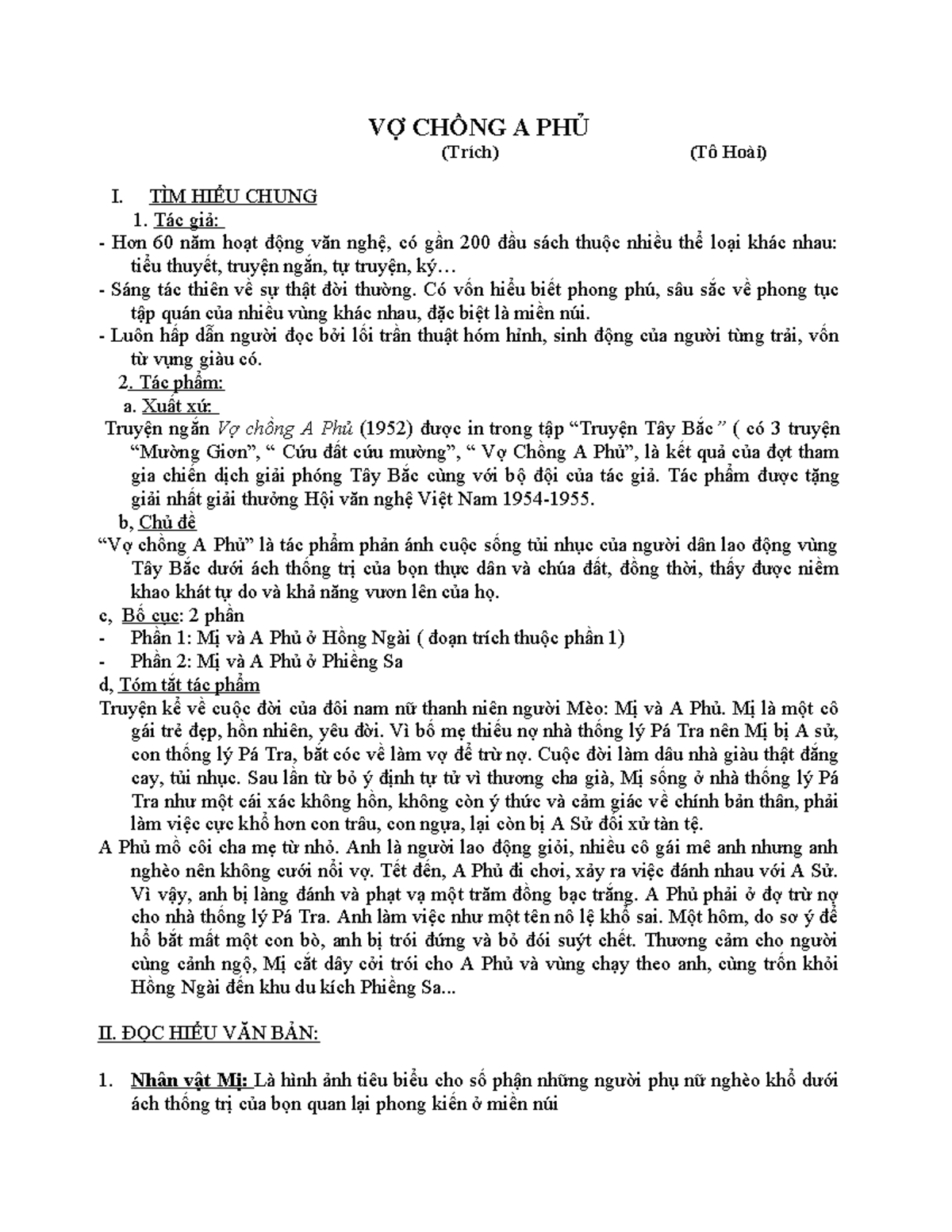 Tóm tắt và Phân tích tác phẩm "Vợ Chồng A Phủ" (Tô Hoài) - Môn Văn học ...