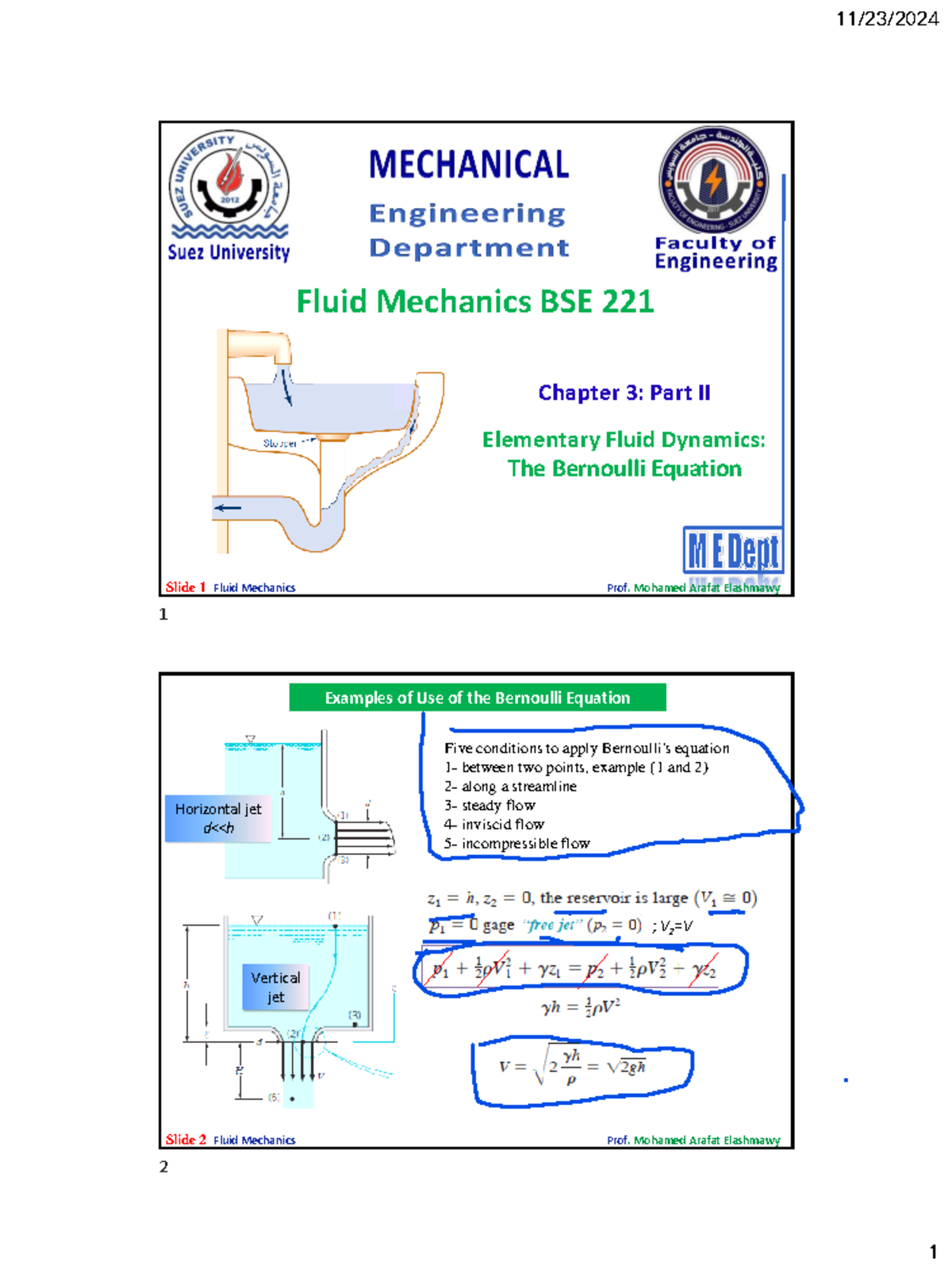 6-Fluid Dynamics Ch 3-Part II - M E Dept Fluid Mechanics BSE 221 Chapter 3 : Part II Elementary ...