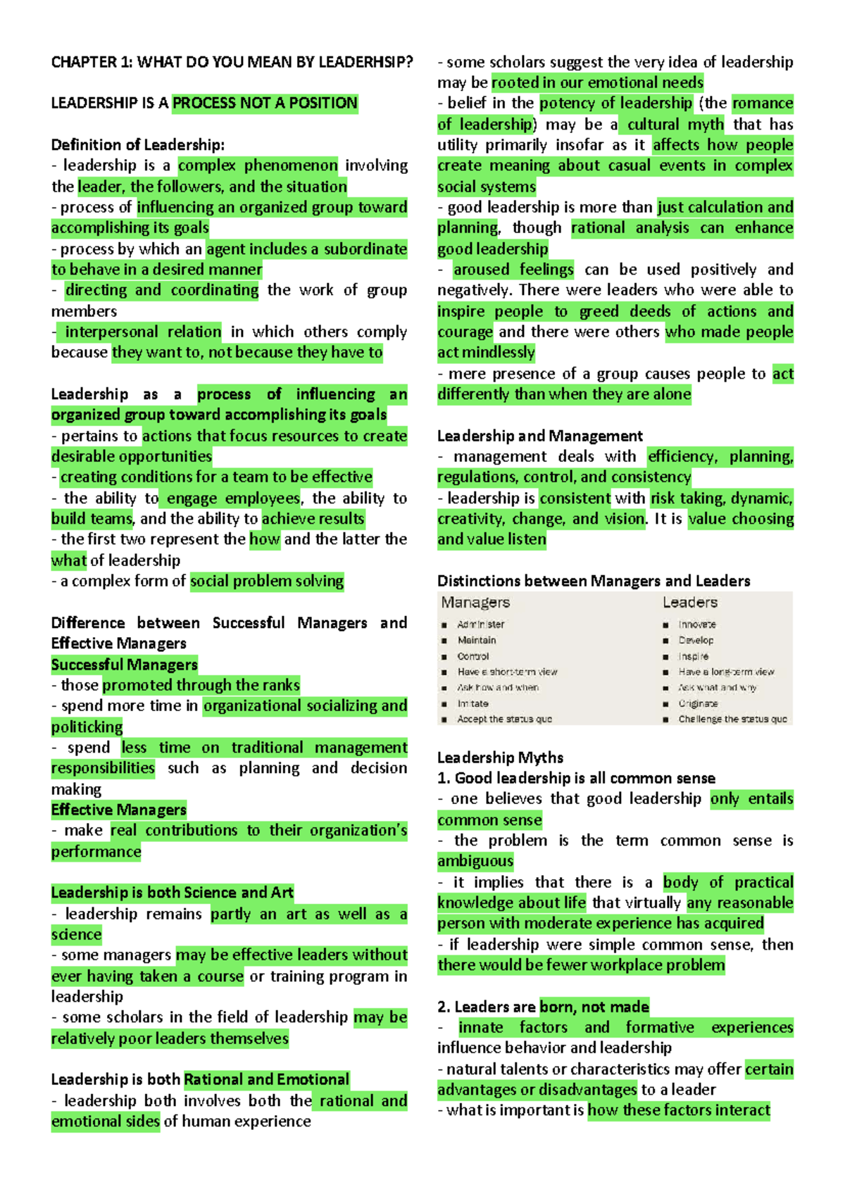 Leadership Notes: Understanding the Process and Myths of Leadership ...