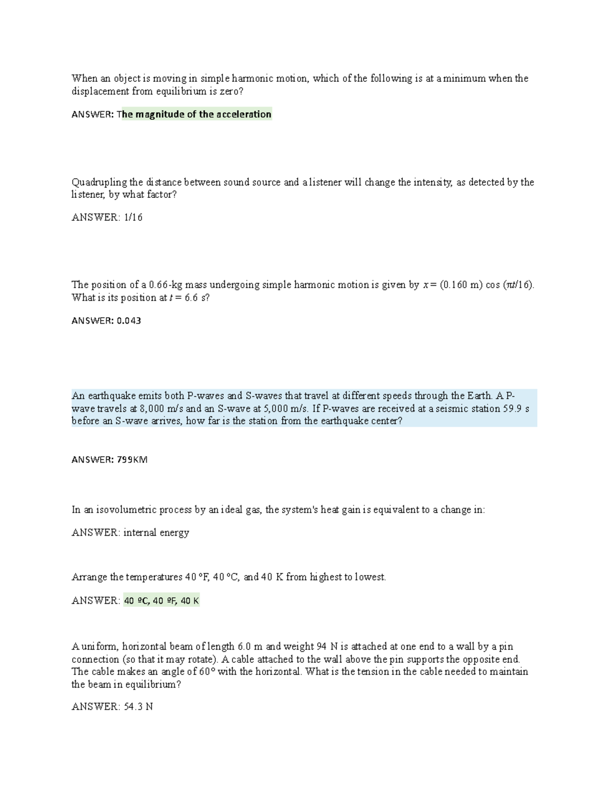 Physics 101 Final Exam - Answers and Explanations - Studocu