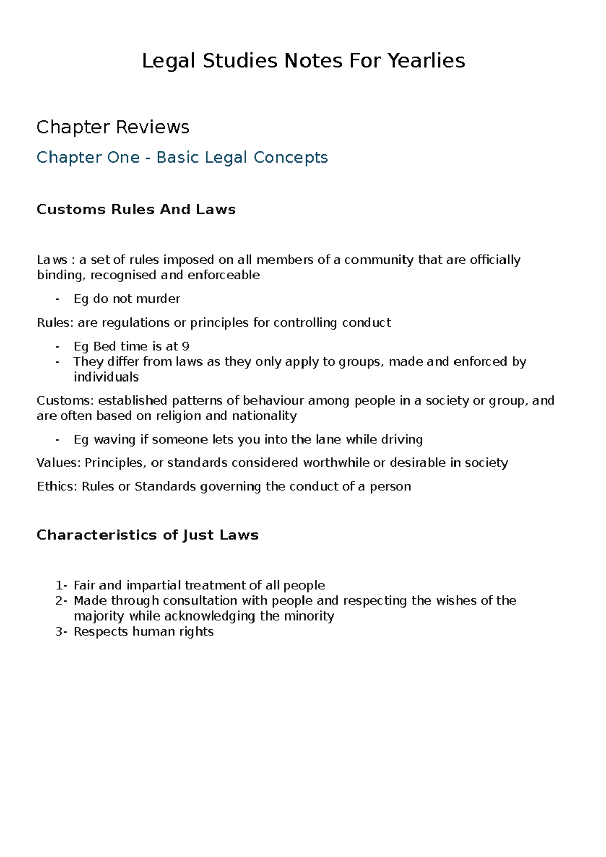 Legal Studies Yearly Notes: Chapter Reviews on Basic Legal Concepts ...
