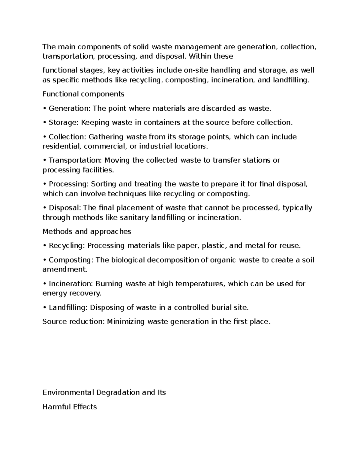 EVS Notes (PG) - Key Components of Waste Management and Environmental ...