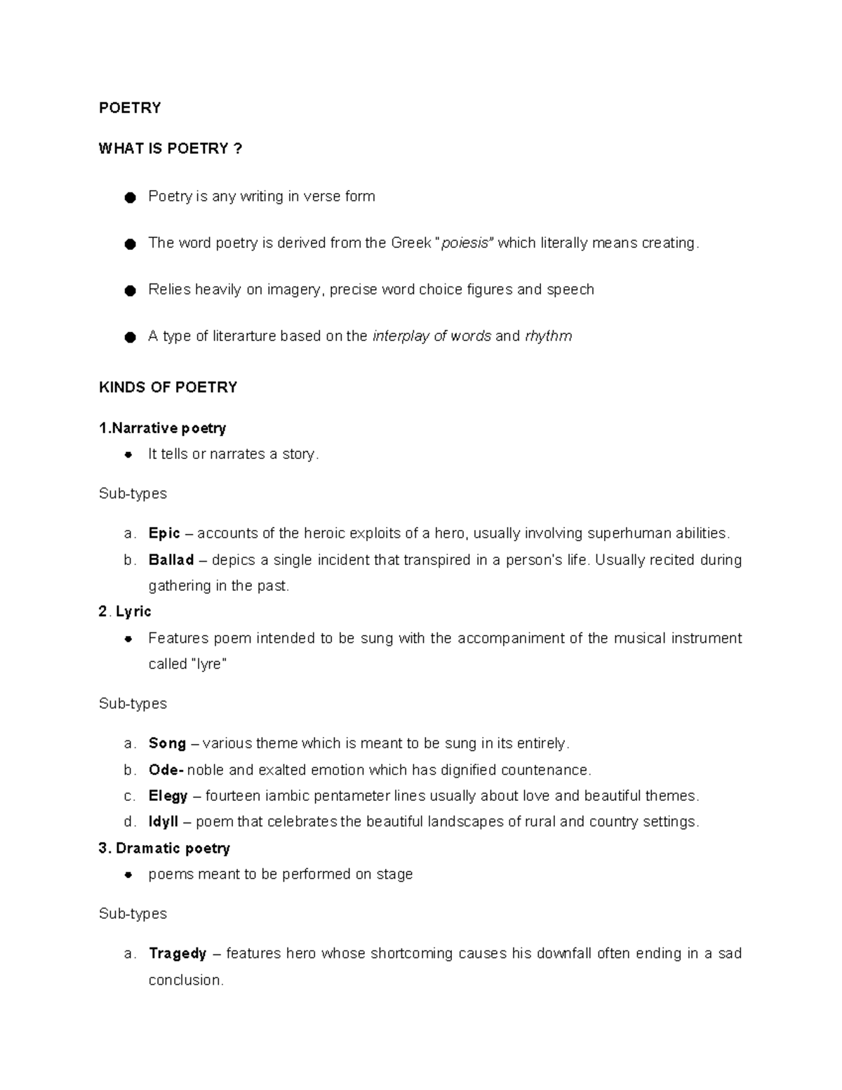 Poetry - Relies heavily on imagery, precise word choice figures and ...