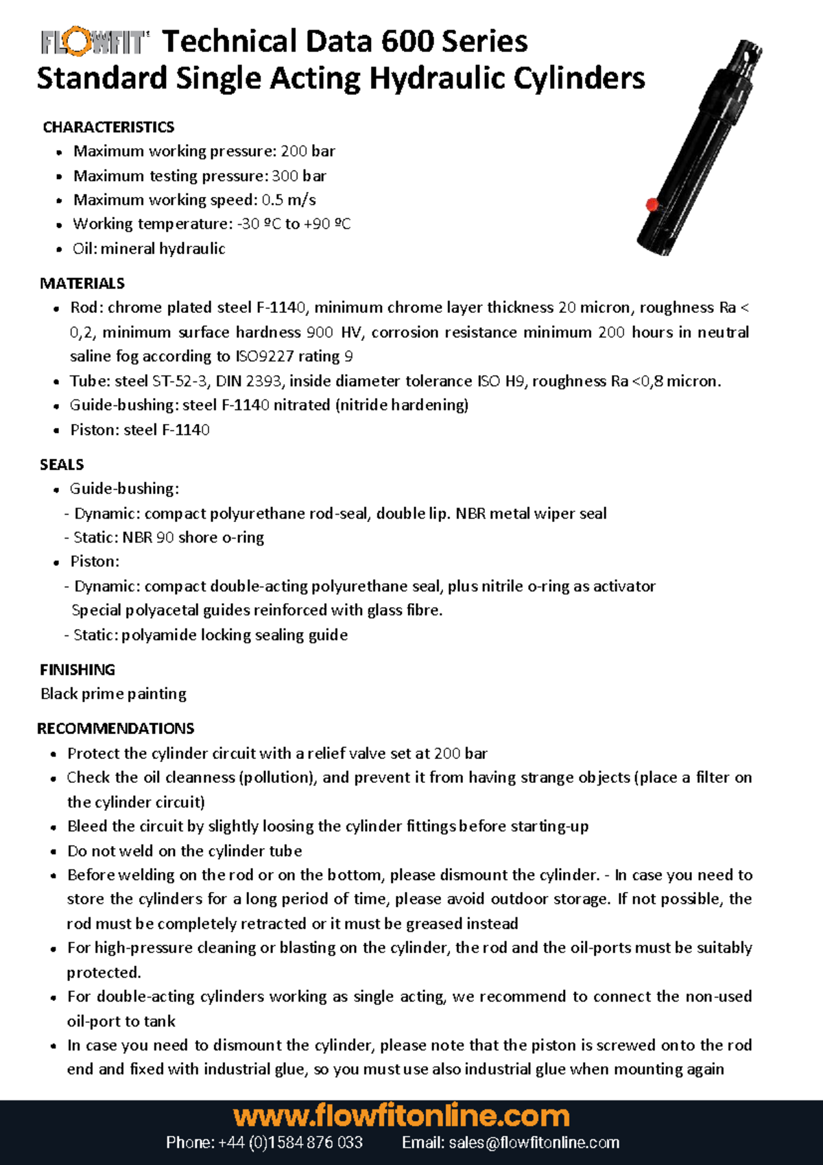 Technical Data for 600 Series Hydraulic Cylinders - Studocu