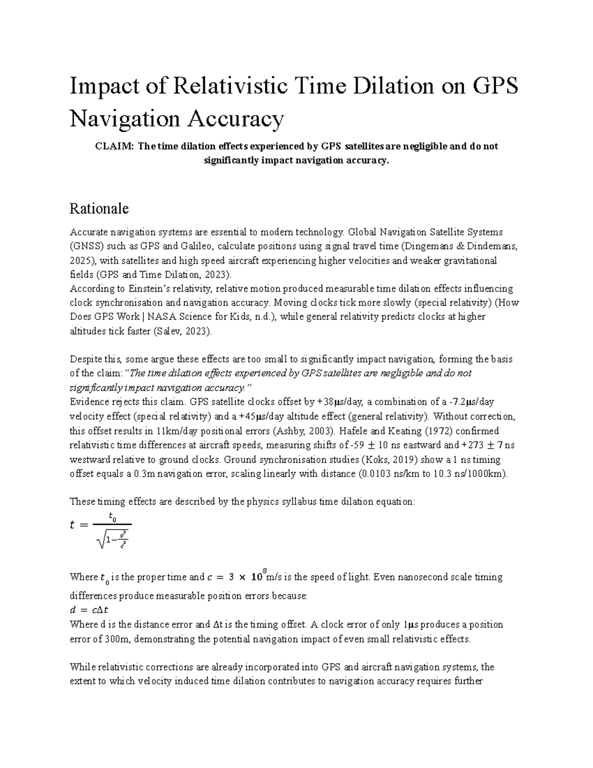 Physics IA3 Final: Relativistic Time Dilation & GPS Accuracy - Studocu