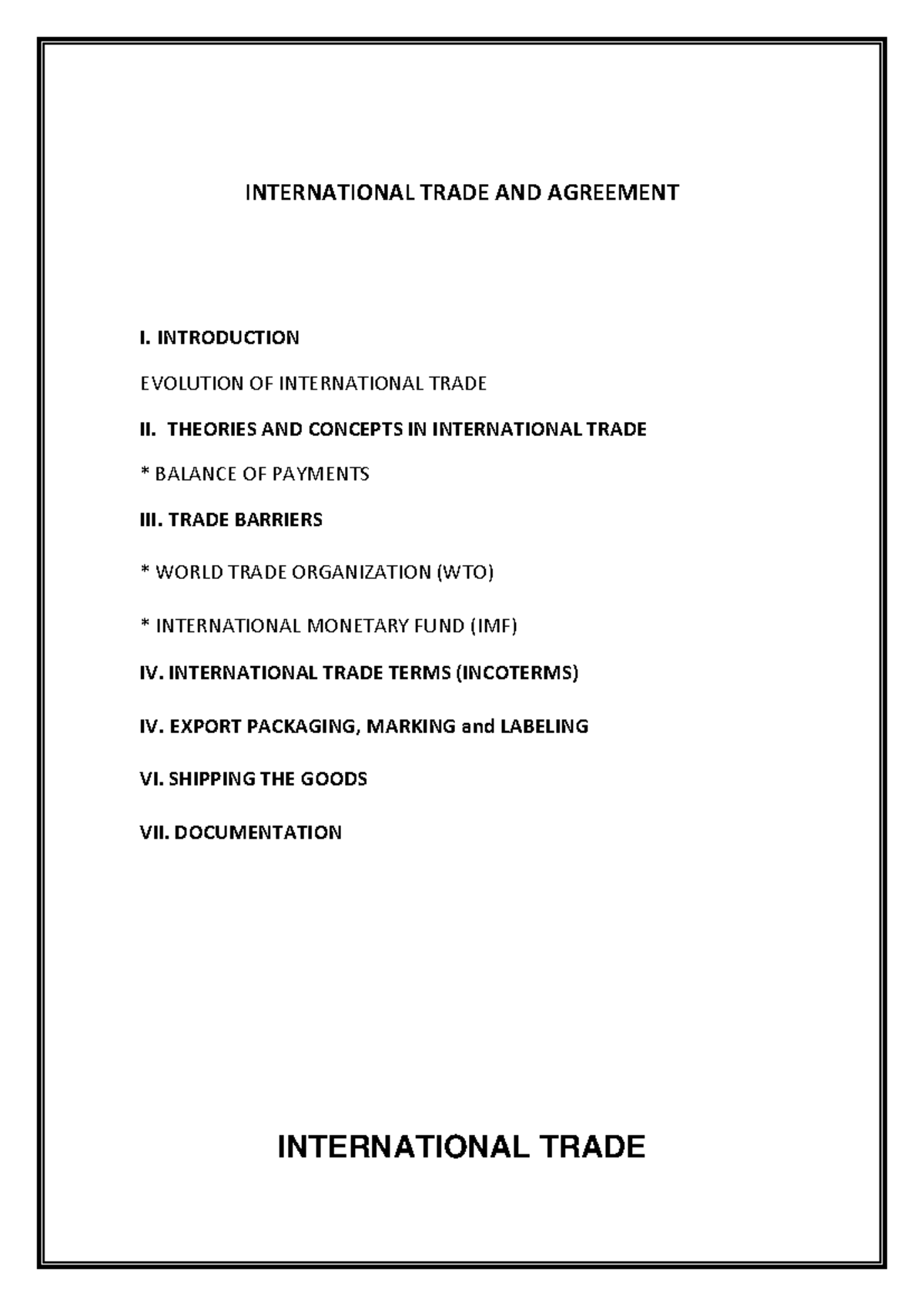 International Trade Agreement Reviewer - INTERNATIONAL TRADE AND ...