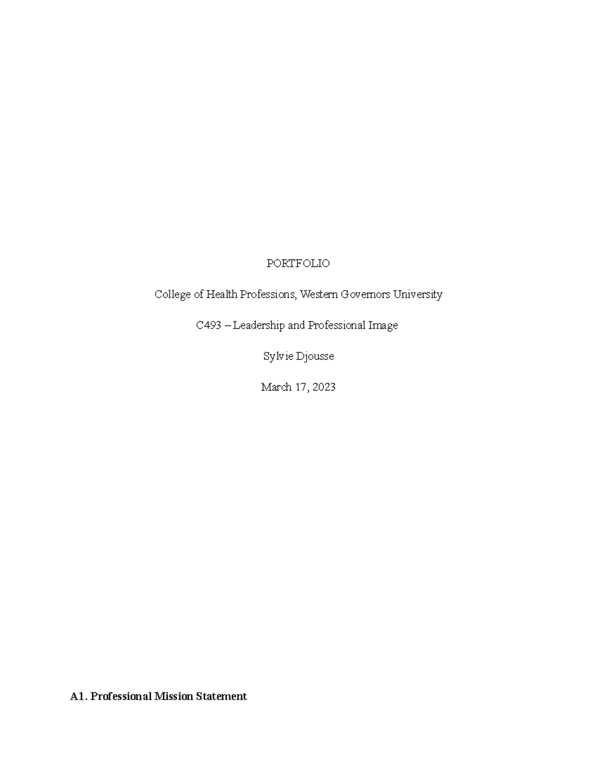 C493 Portfolio COPY - PORTFOLIO College of Health Professions, Western ...