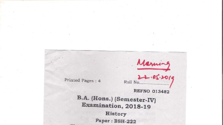 BA Sem IV History BSH-222: History of India (1320-1526 A.D.) Exam Paper ...