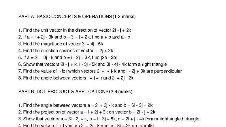 Vector Algebra Concepts & Applications (MATH 101) - Studocu