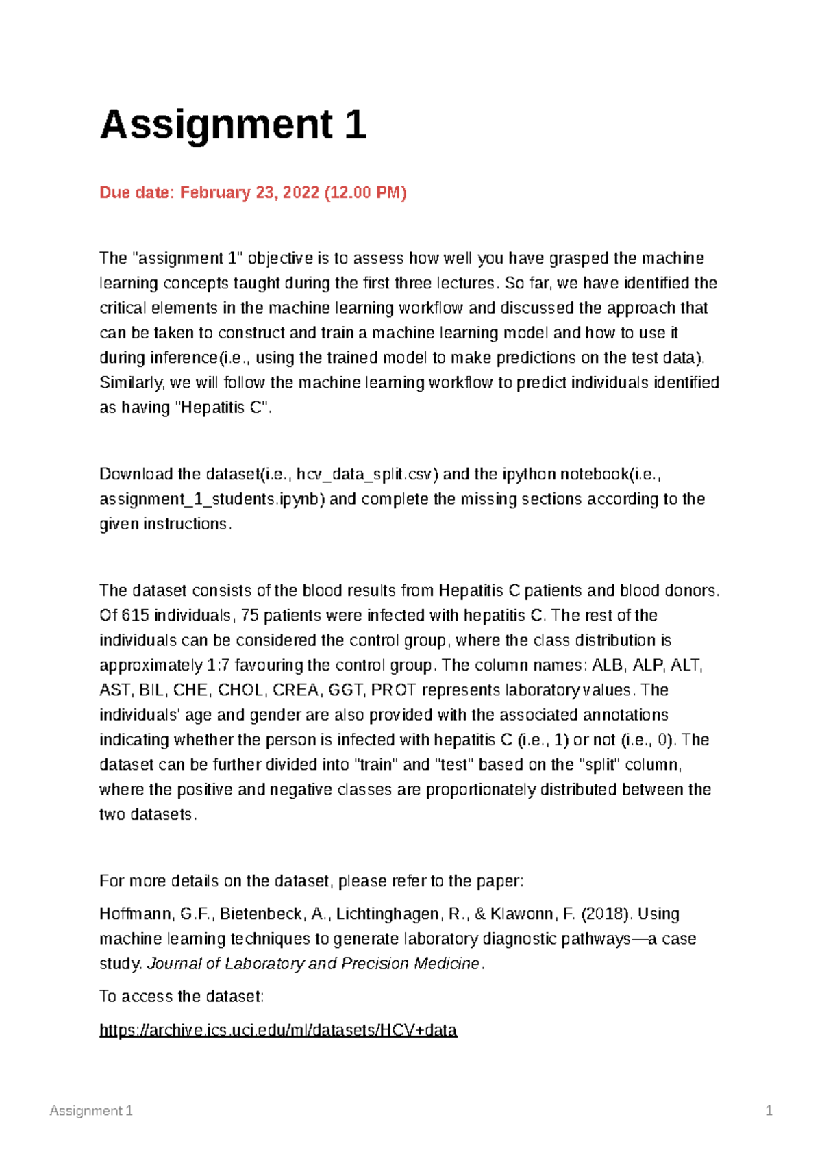 Csi4106 Assignment 1: Machine Learning Model for Hepatitis C Prediction ...