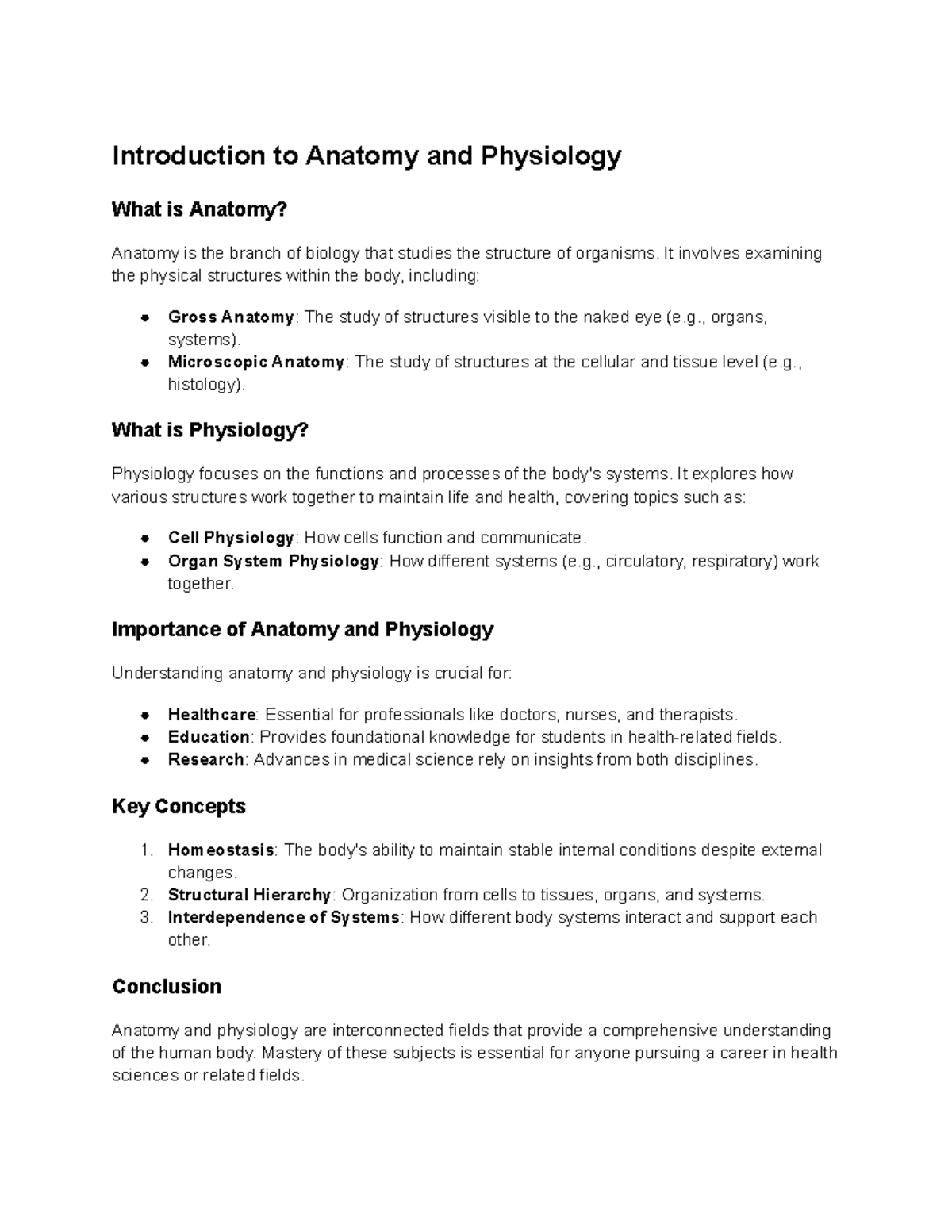 Introduction to Anatomy and Physiology - It involves examining the ...