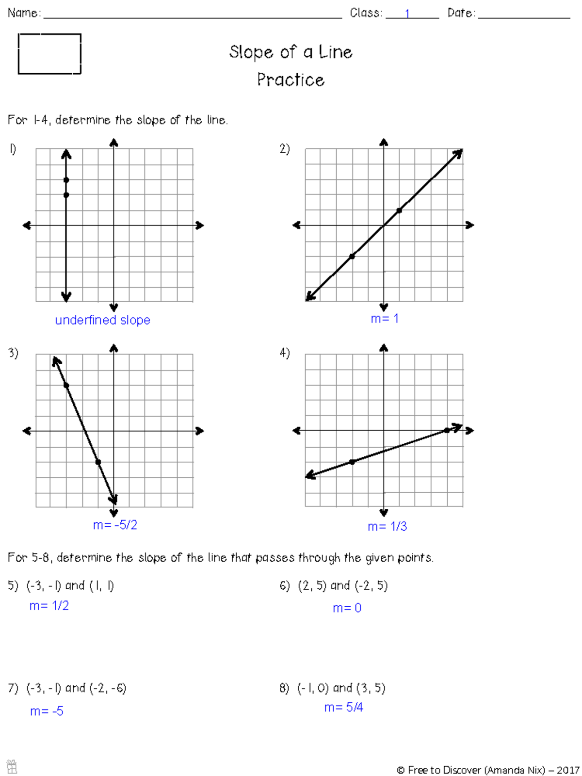Slope of a line practice (done) - Name ...