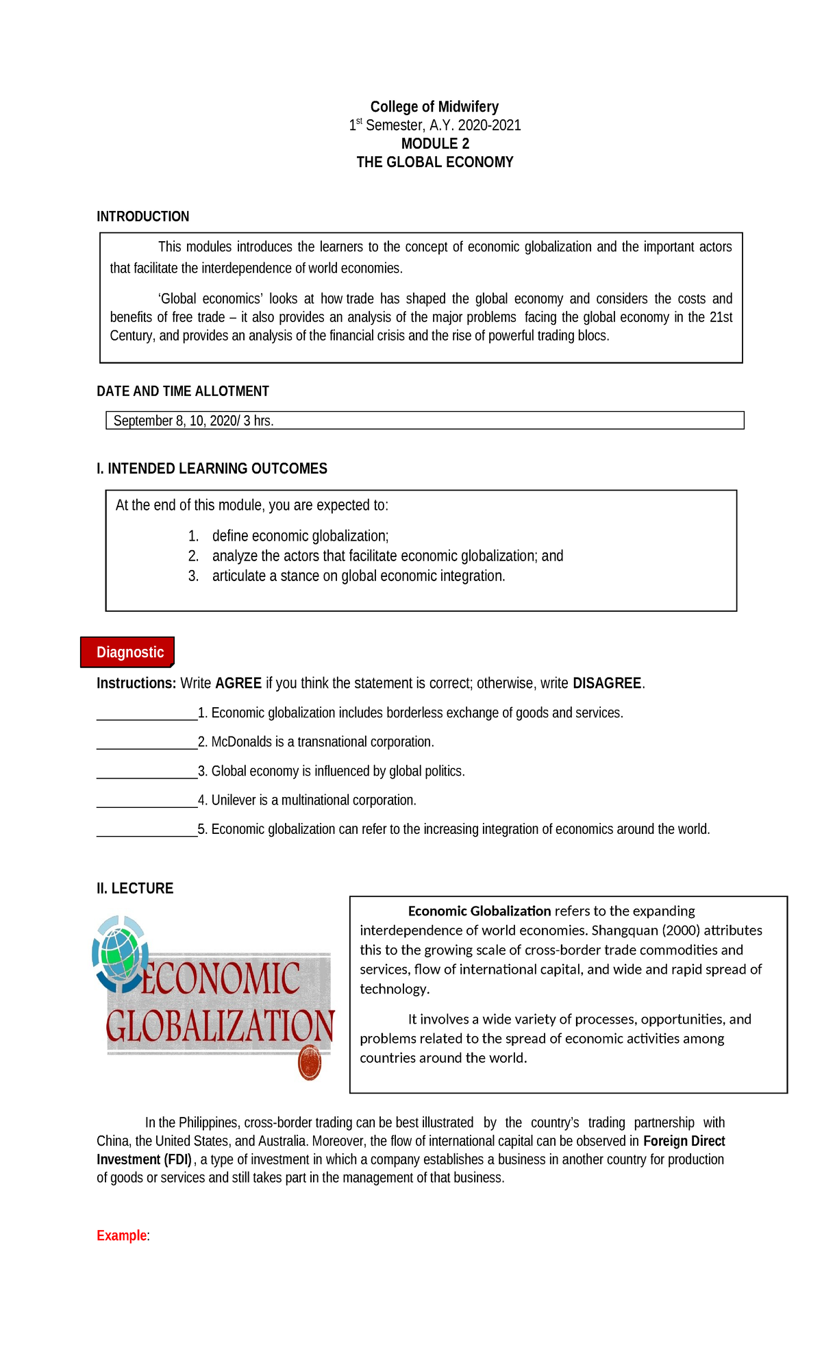 CW Module 2: Understanding Economic Globalization in Midwifery 1st Sem ...