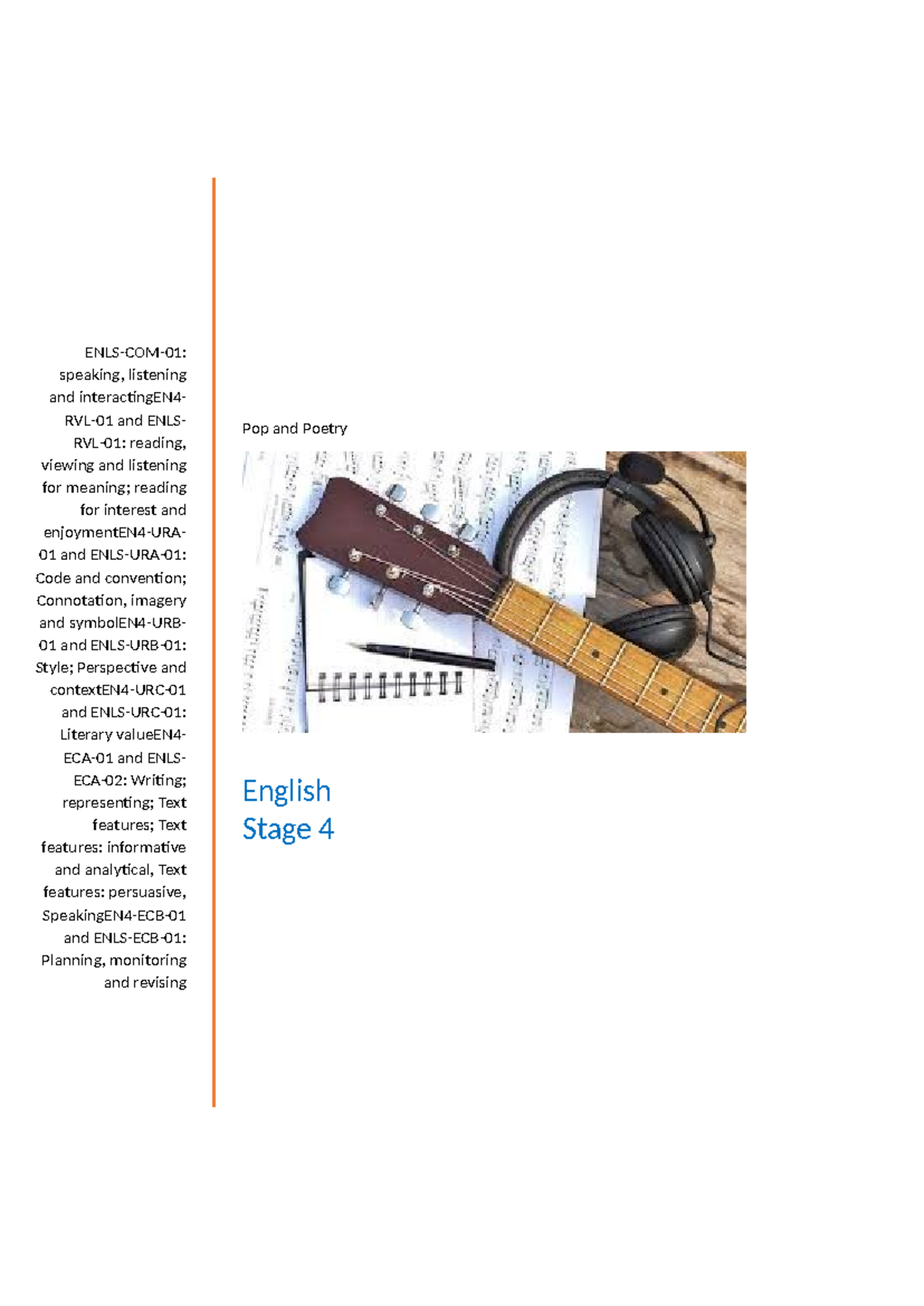 Pop and Poetry Workbook: English Stage 4 Year 8 Term 3 2025 - Studocu
