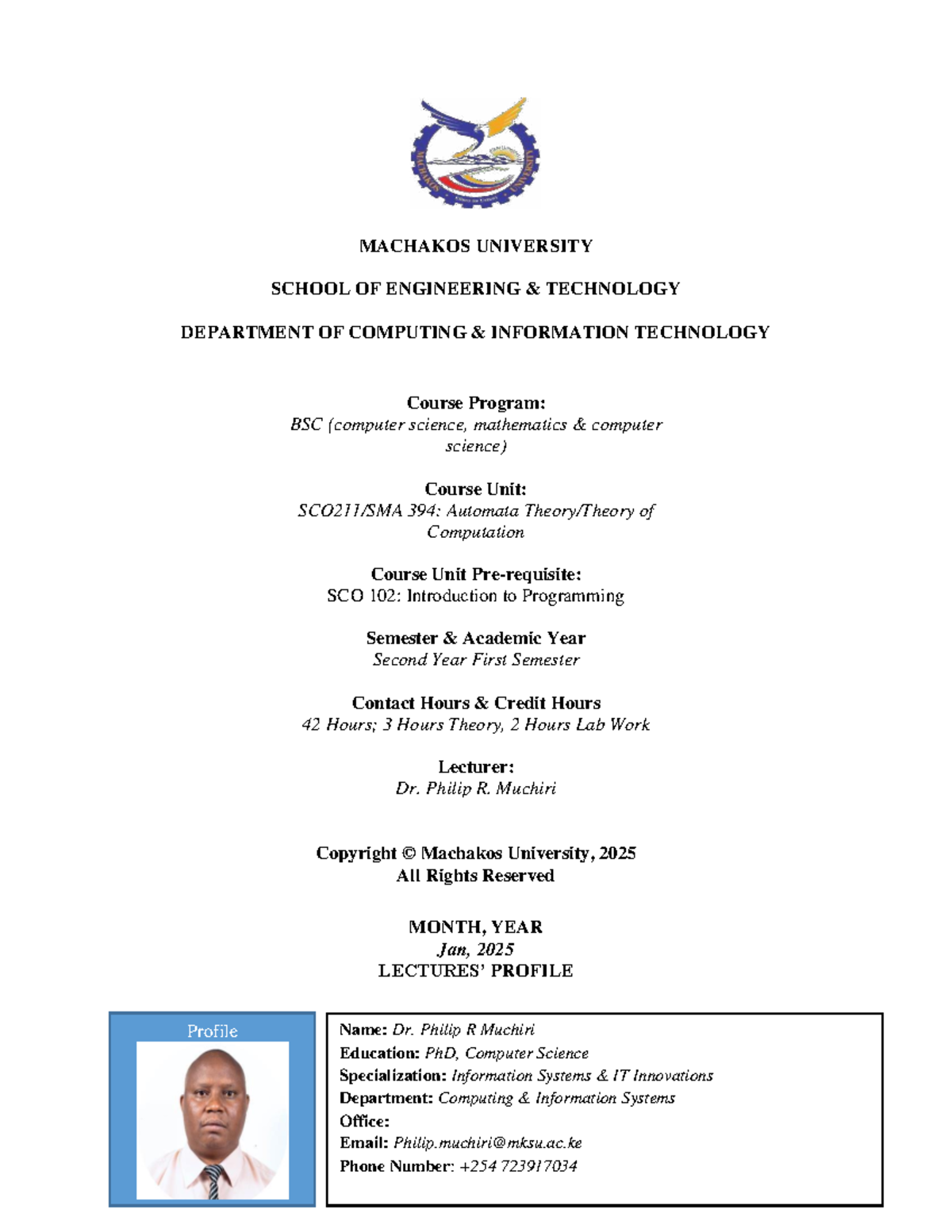 SCO 211 Automata Theory Course Outline and Learning Outcomes - Studocu