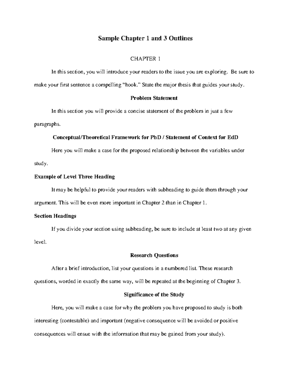 Thesis Proposal Sample Chapters 1 & 3 Outline for PhD/EdD - Studocu