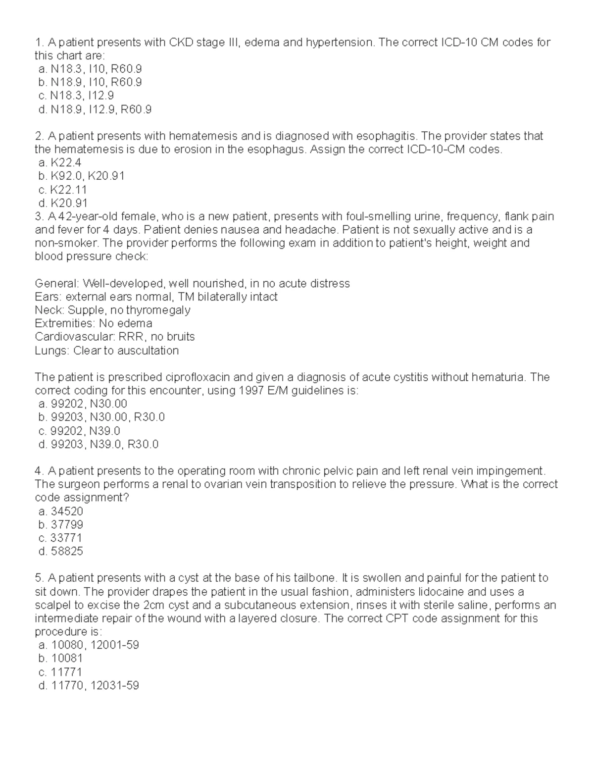 ICD-10 CM Practice Test Questions and Answers for Coding Review - Studocu