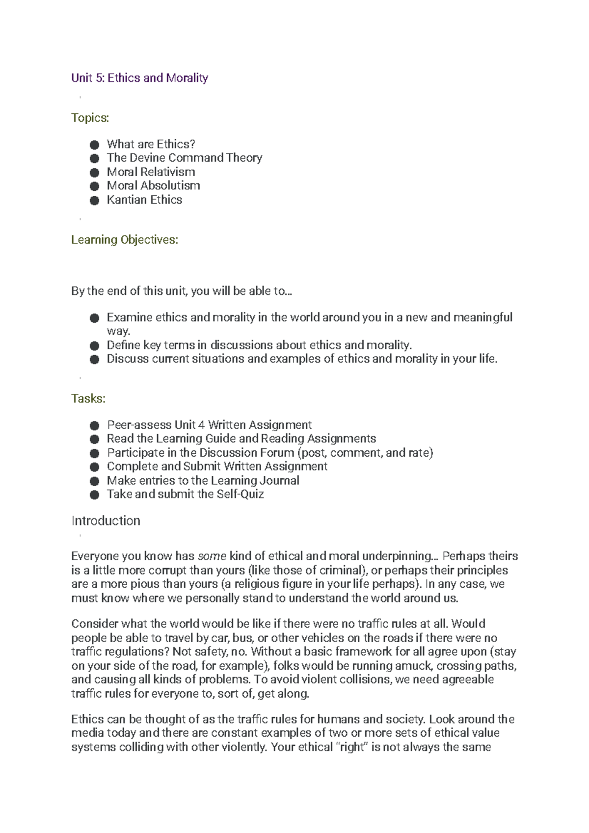 Unit 5: Understanding Ethics and Morality Concepts and Their ...