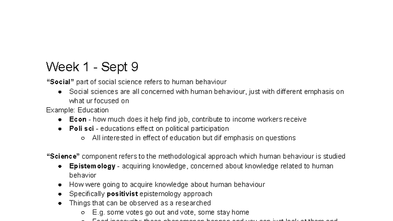 Week 1 - Sept 9: Understanding Human Behavior in Social Sciences - Studocu