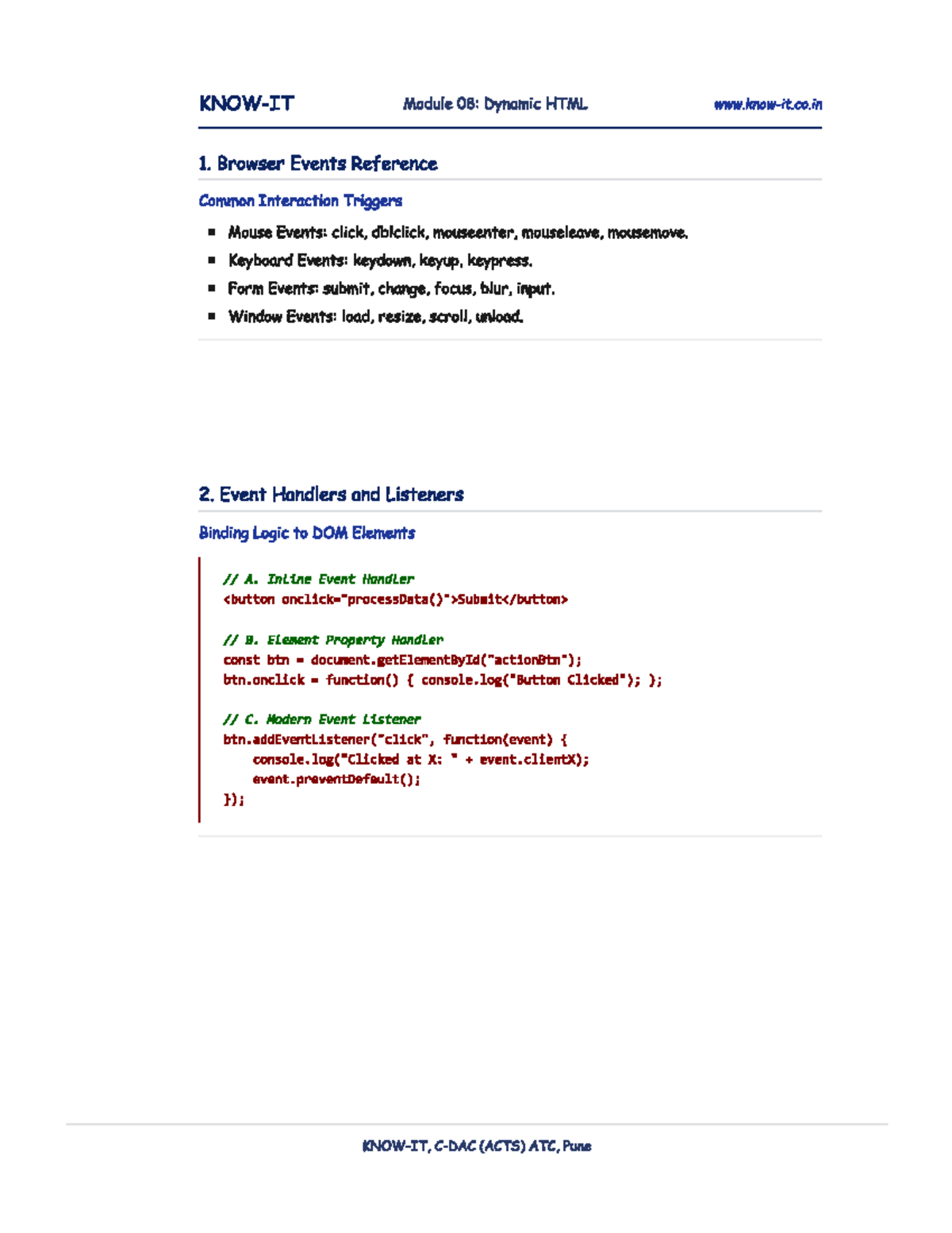 Module 08: Dynamic HTML - Browser Events & Handlers (ACTS) - Studocu