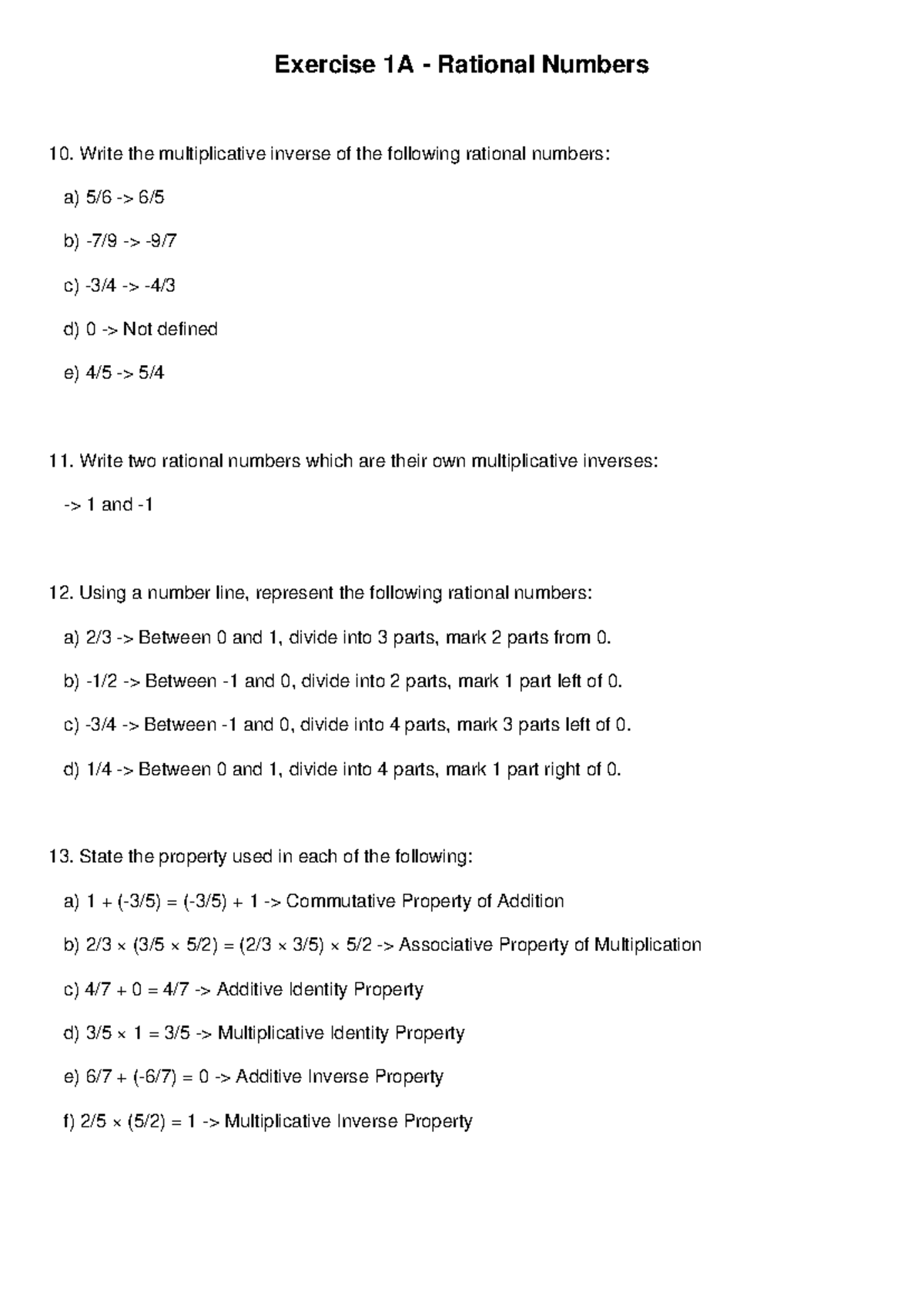 Exercise 1A: Multiplicative Inverses & Properties of Rational Numbers ...