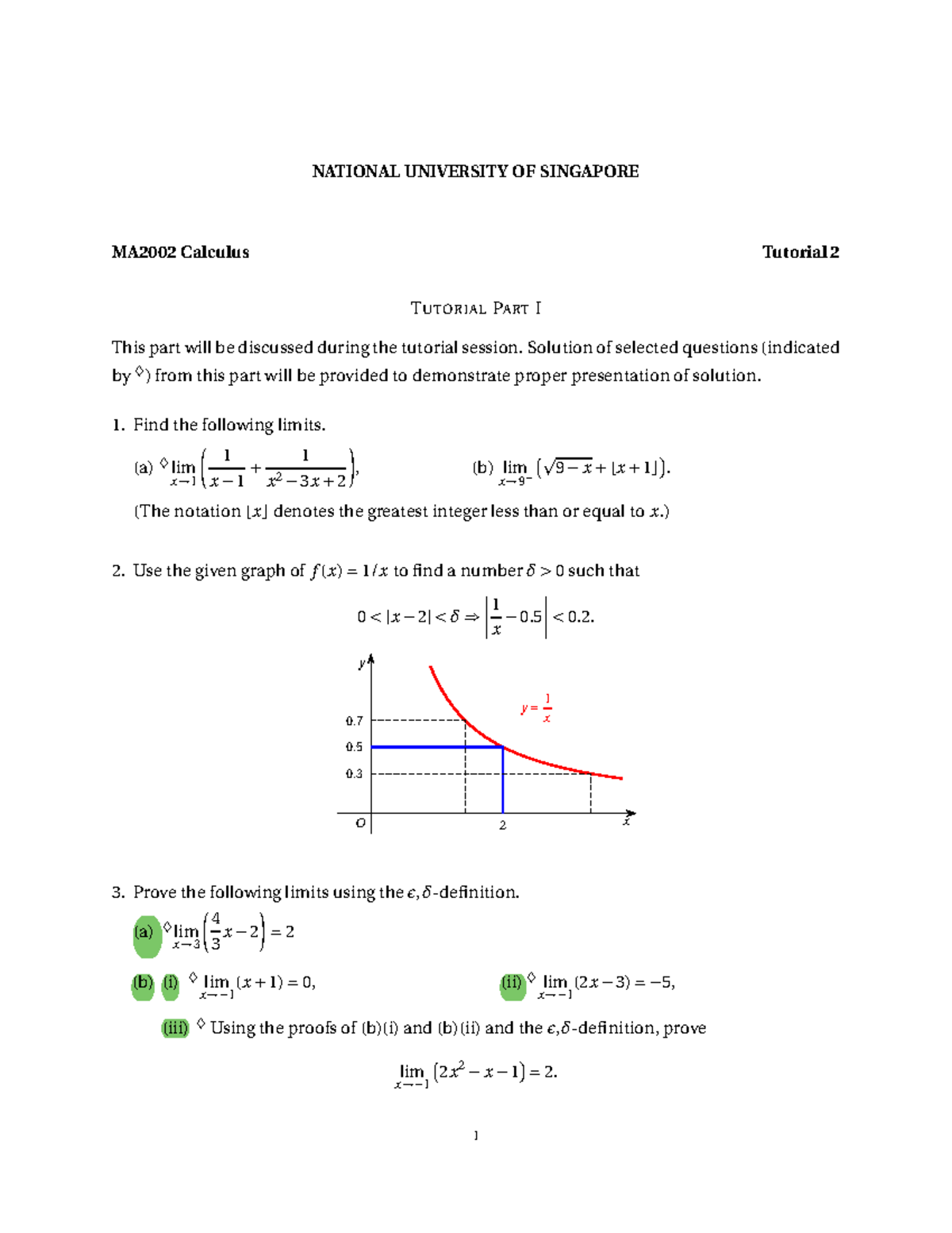 MA2002 Calculus Tutorial 2: Limit Problems and Solutions - Studocu