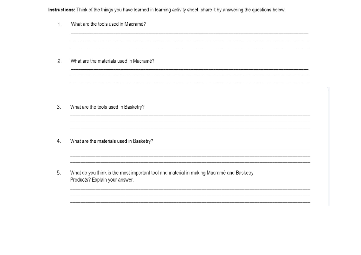 Activity sheet - Instructions: Think of the things you have learned in ...