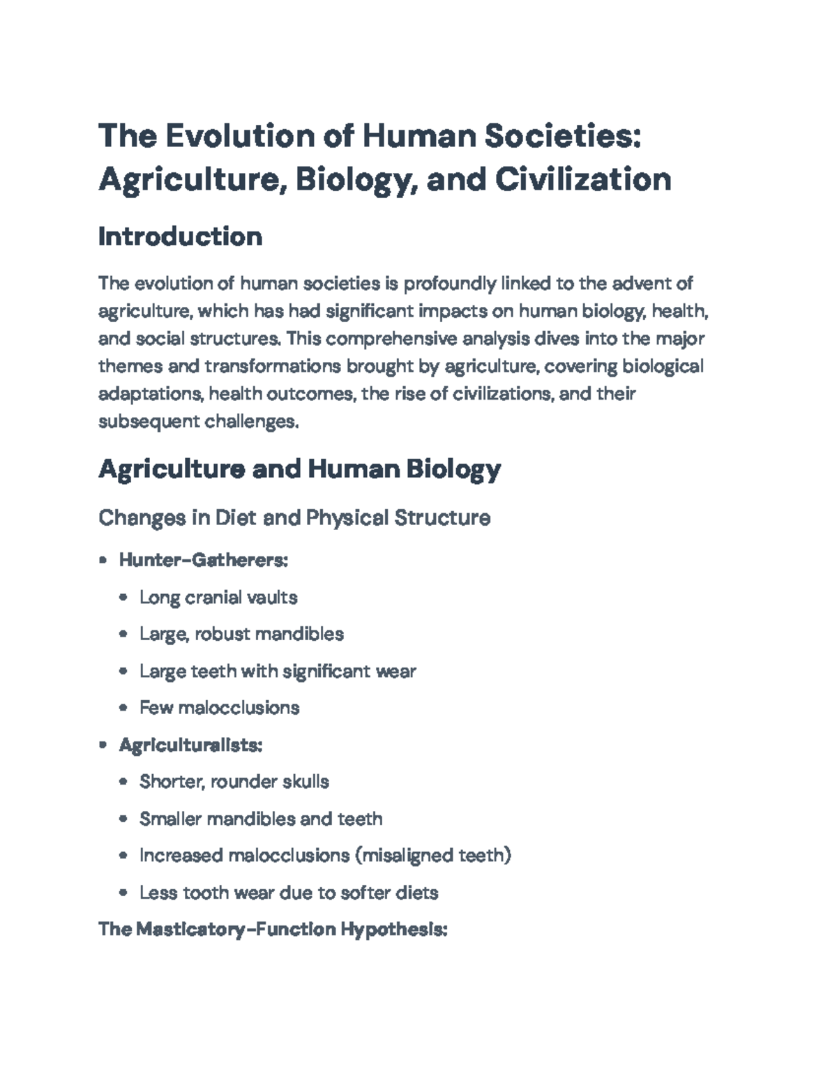 The Evolution of Human Societies: Agriculture's Effects on Biology ...