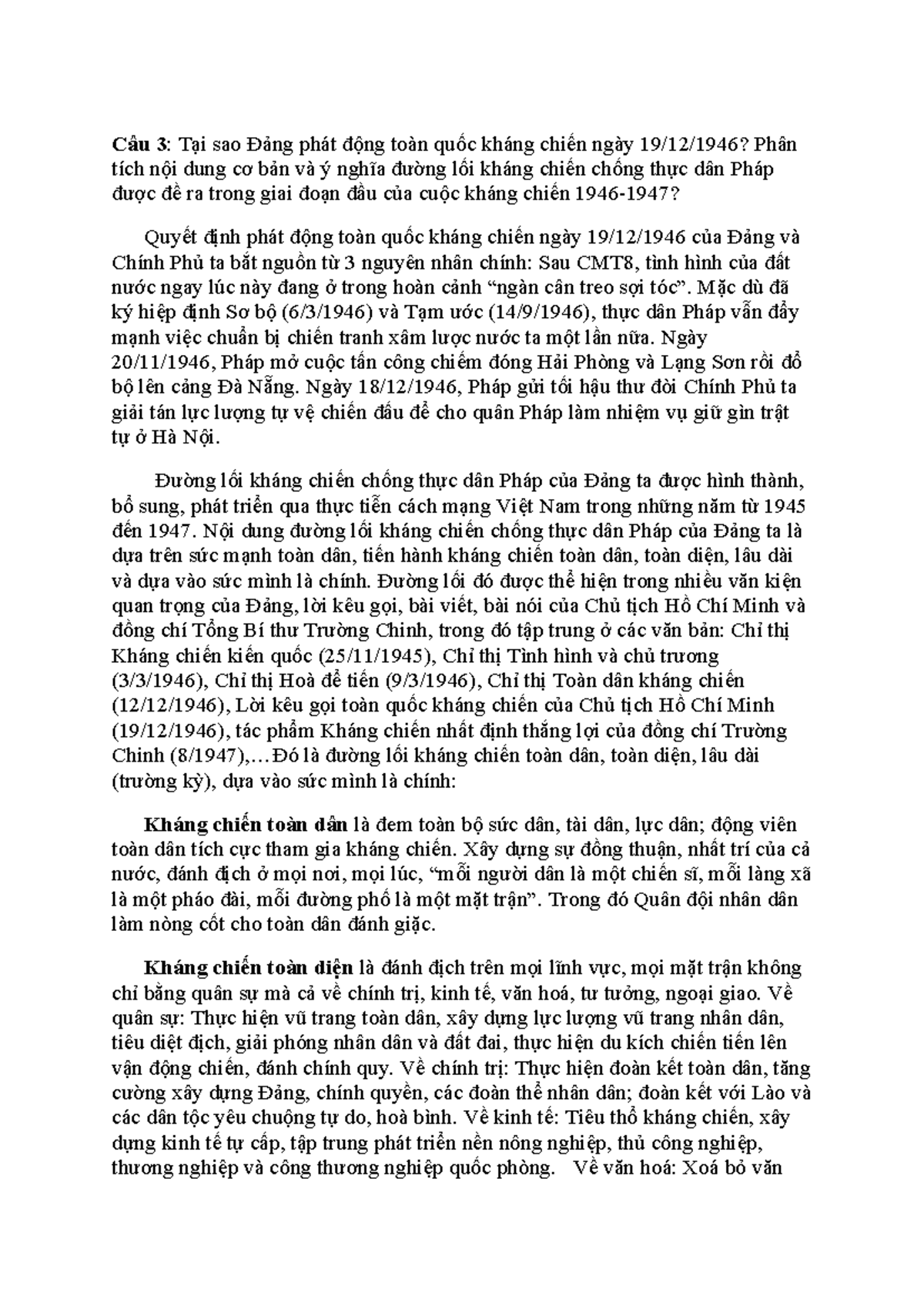 Câu 3: Phân Tích Đường Lối Kháng Chiến Chống Pháp (Lịch Sử Đảng) - Studocu